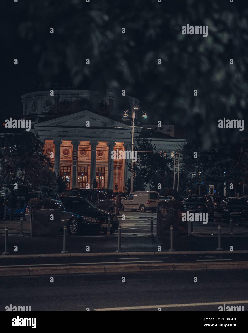 Closeup of an illuminated building at night Stock Photo - Alamy
