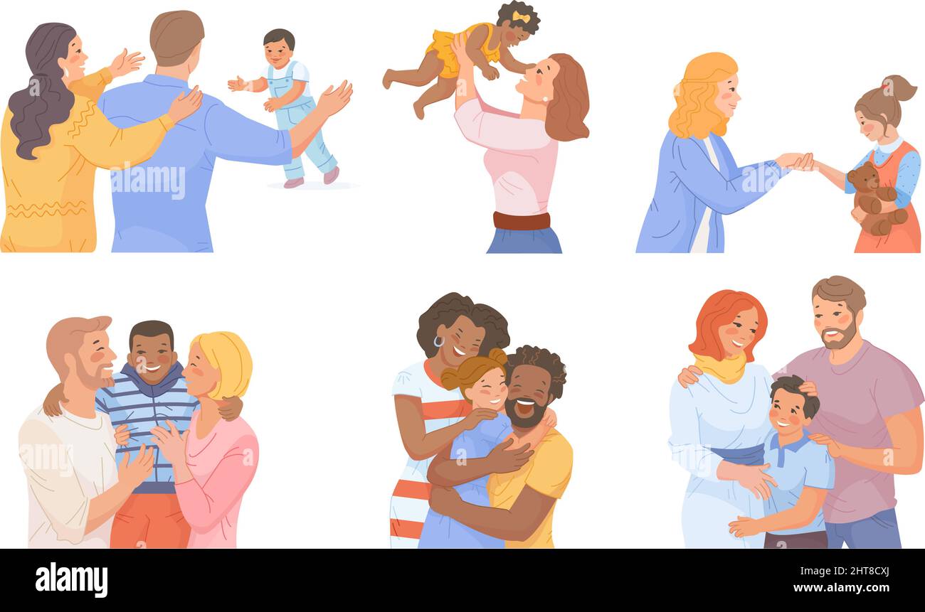 Family kids adoption. Multicultural parents adopt child, adopted kid ...