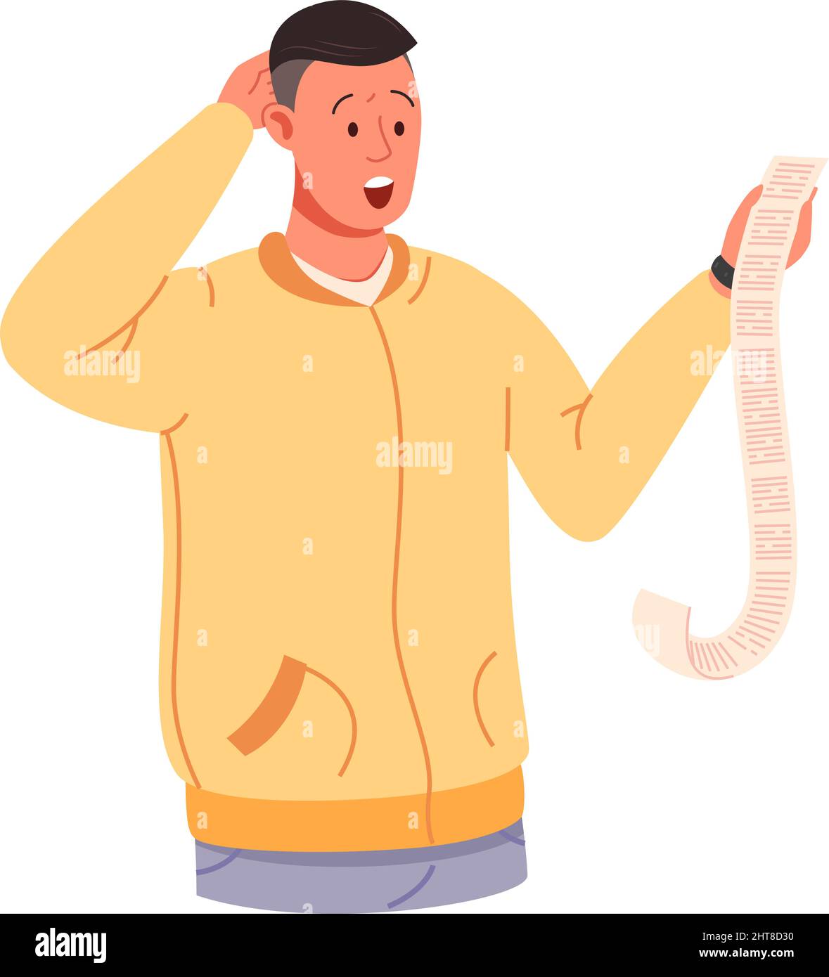 Shocking bill. Shocked man with financial pay document, poor hipster ...