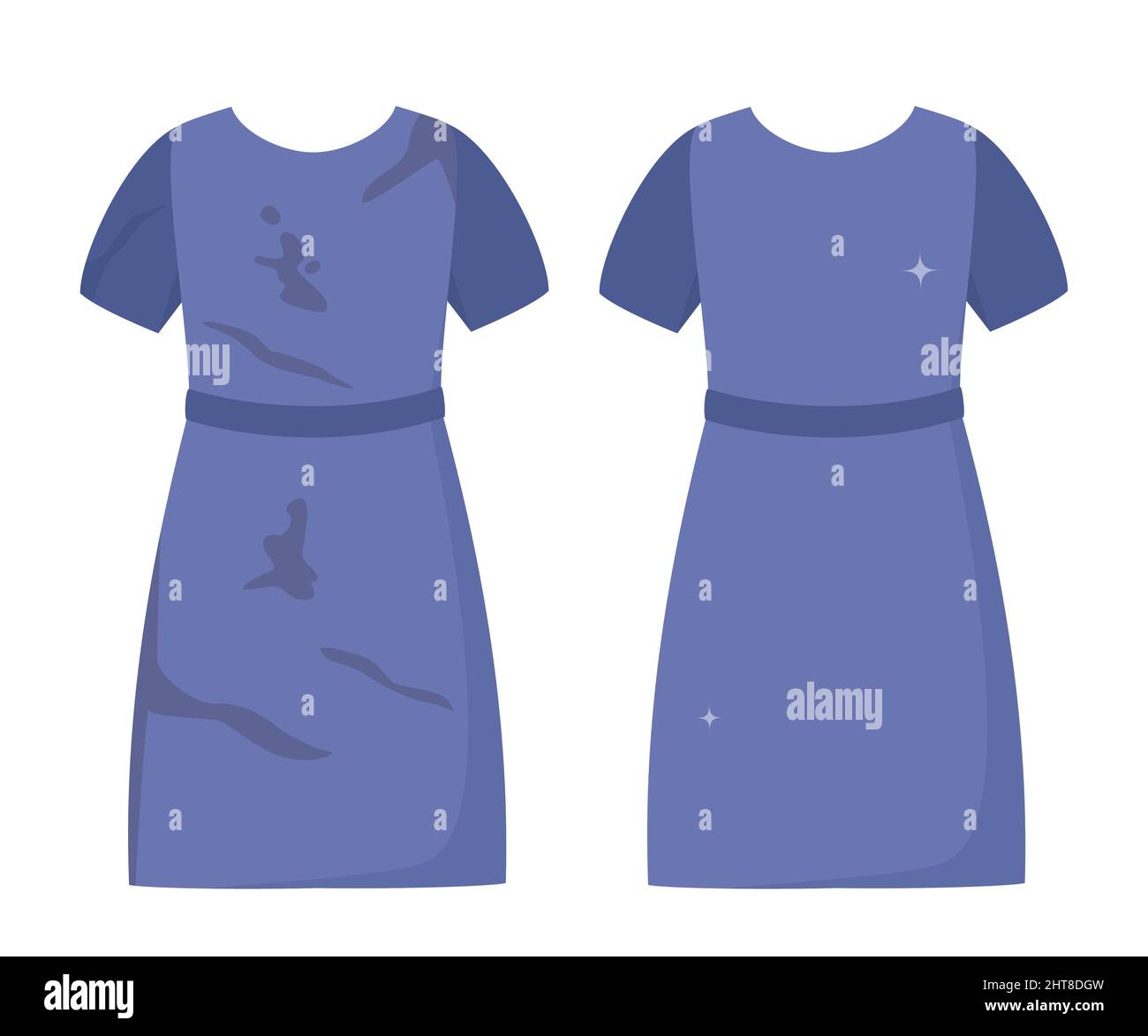 Dirty untidy women's dress with stains and neat clean dress. Fresh ...