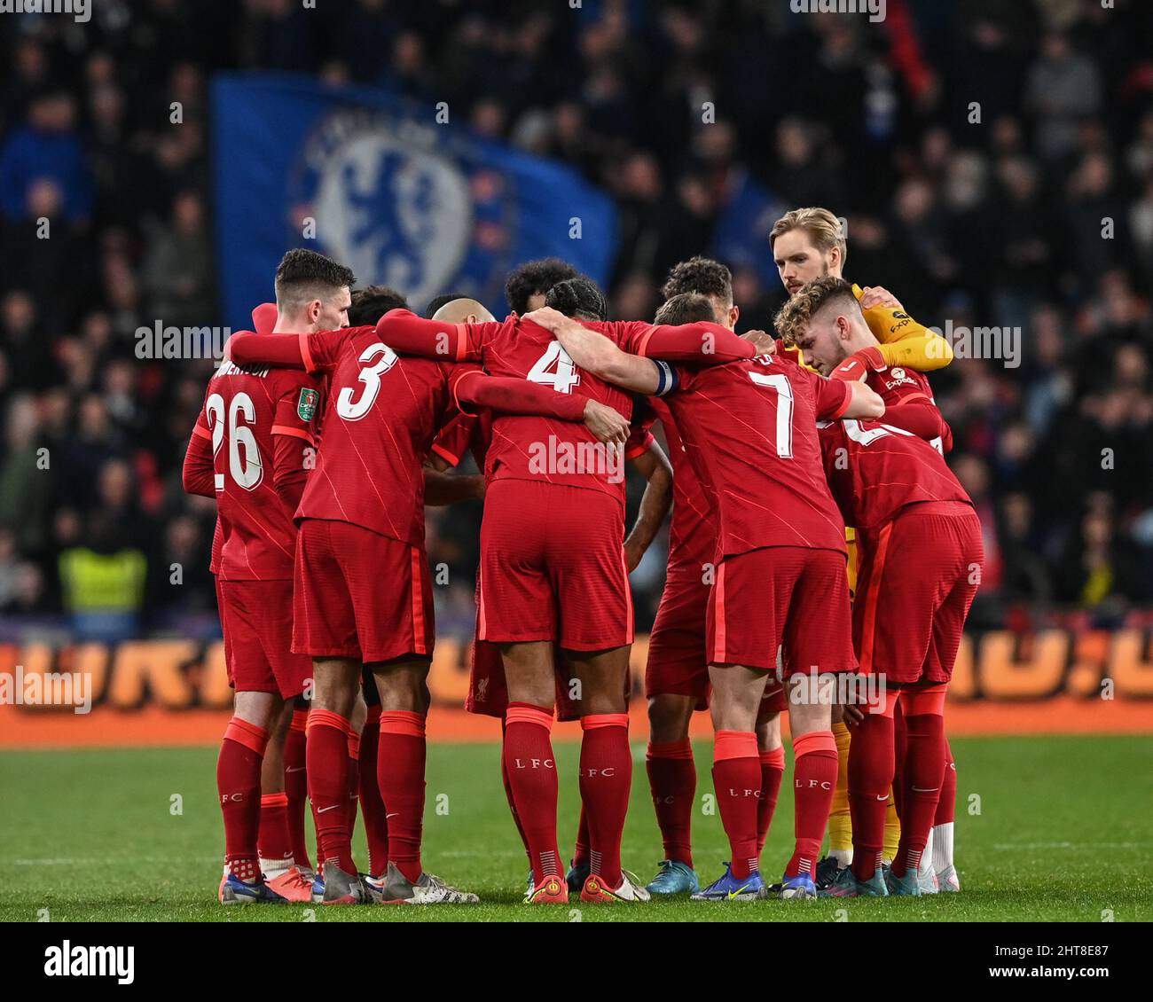 Liverpool players have a group huddle before extra time begins Stock ...