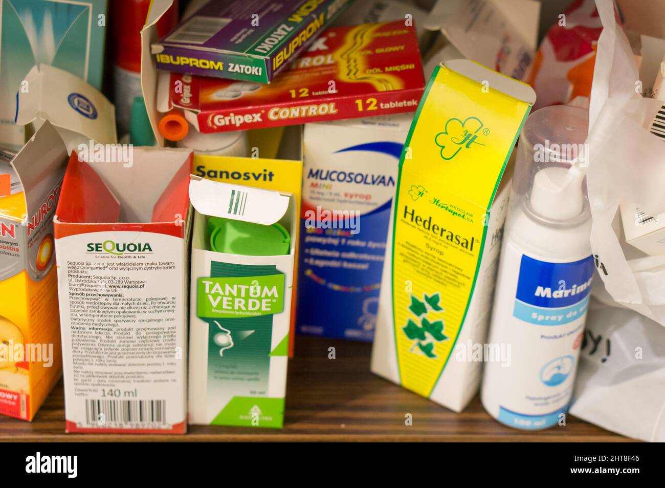 Closeup of a mix of Polish branded medicines on a shelf Stock Photo - Alamy