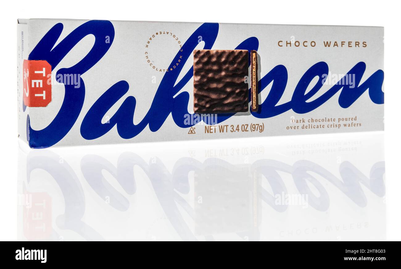 Winneconne, WI -19 February 2021: A package of Bahlsen dark choco ...