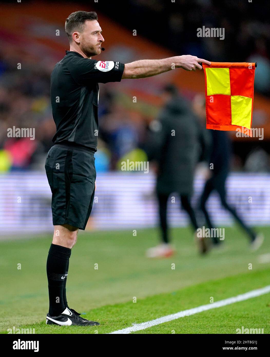 The flag goes up for offside after Chelsea's Romelu Lukaku (not ...