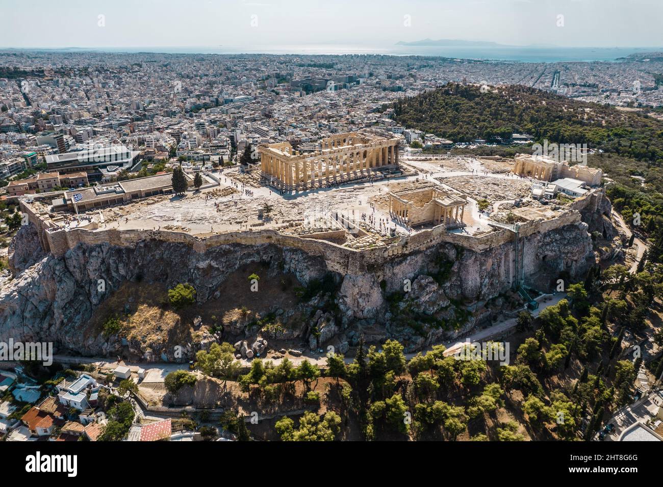 Bird's eye view of Acropolis, Athens, Greece under a bright sunlight ...