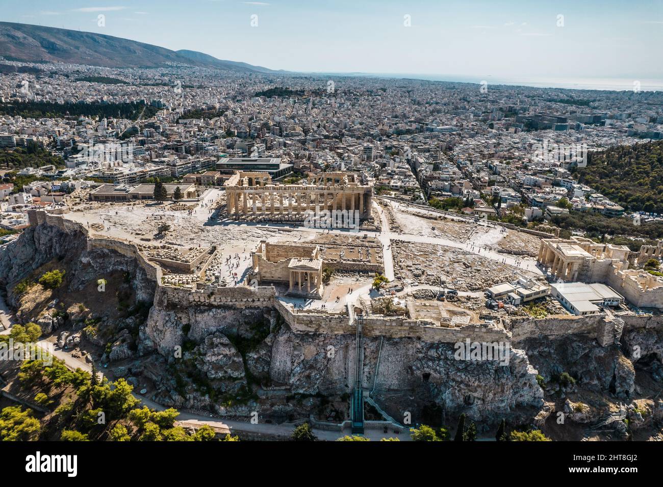 Bird's eye view of Acropolis, Athens, Greece under a bright sunlight ...