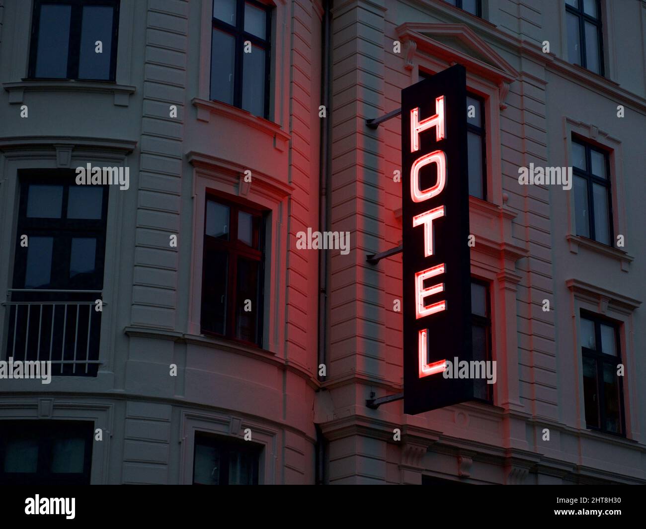 Closeup of a neon hotel sign in Copenhagen Stock Photo - Alamy