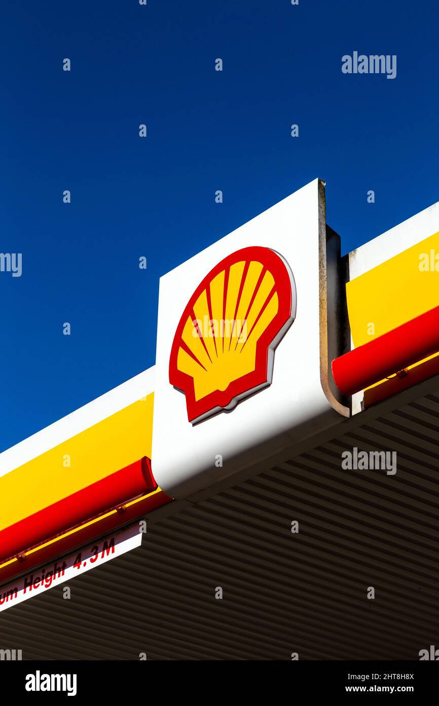 Close-up of Shell oil company logo at one of their petrol stations ...