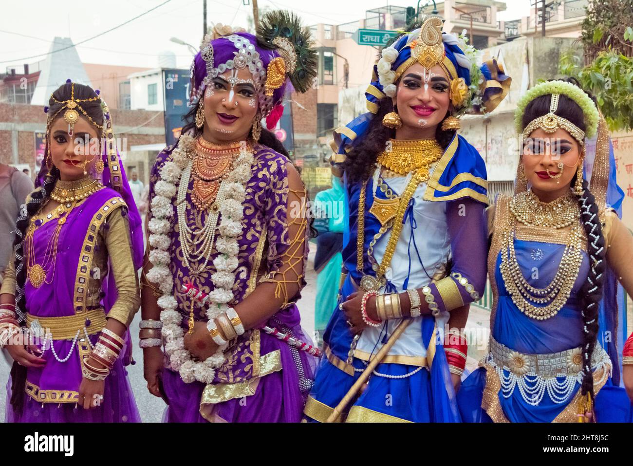 Girls dressed up as Krishna during Holi Festival celebration, Vrindavan ...