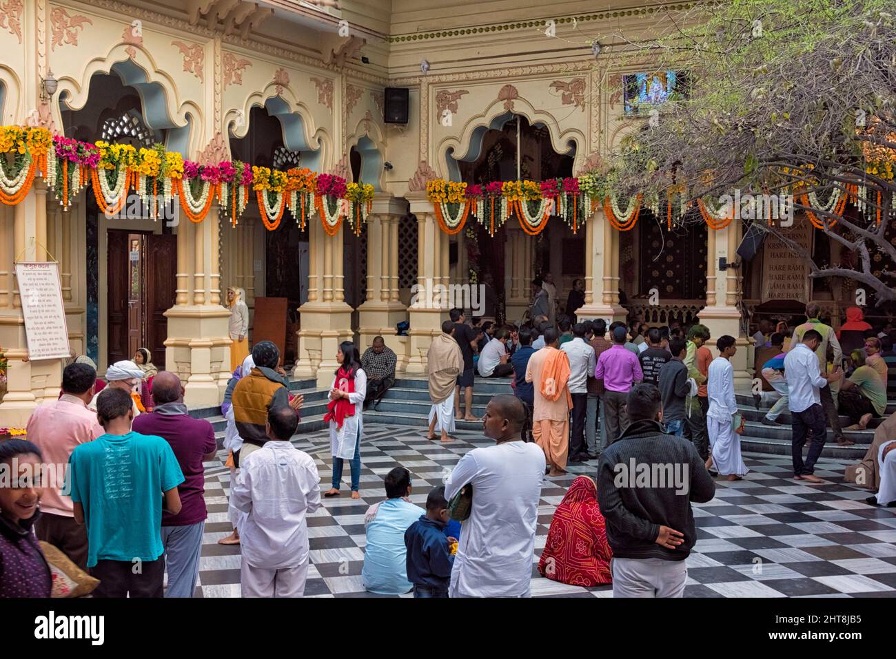 Pilgrims in Iskcon temple, Vrindavan, Mathura District, Uttar Pradesh ...