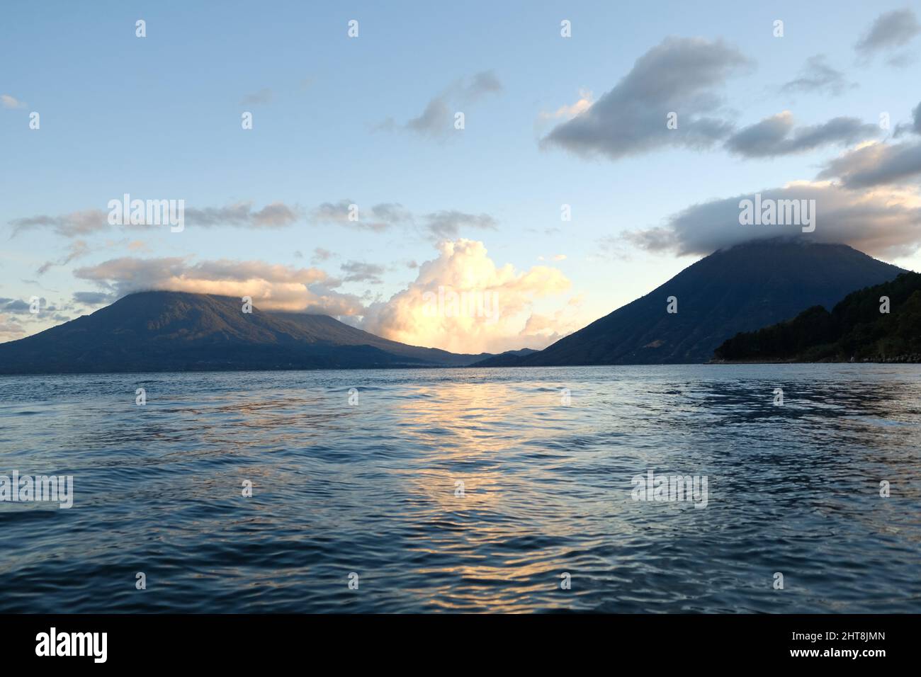 Scenic view of Lake Atitlan on the background of the mountains Stock ...