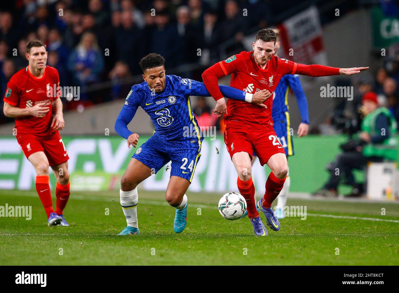 London, UK. 27th Feb, 2022. Reece James of Chelsea and Andrew Robertson ...