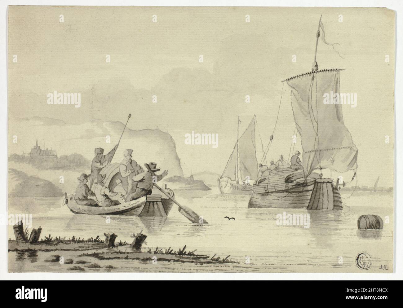 River Scene with Boats, 17th century Stock Photo - Alamy