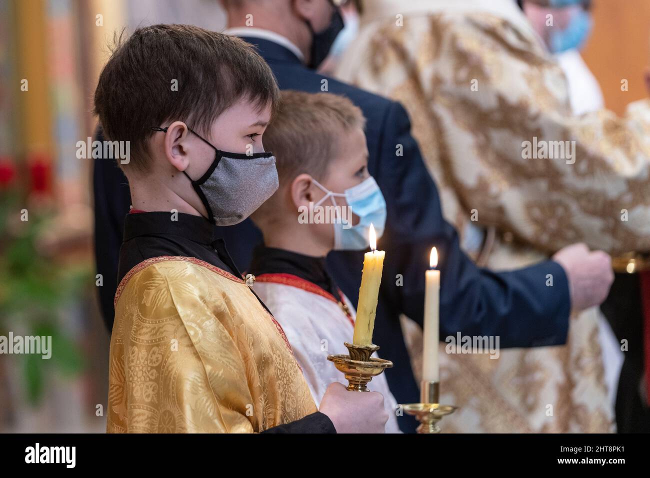 New York, NY - February 27, 2022: Altar boys seen during Sunday morning ...
