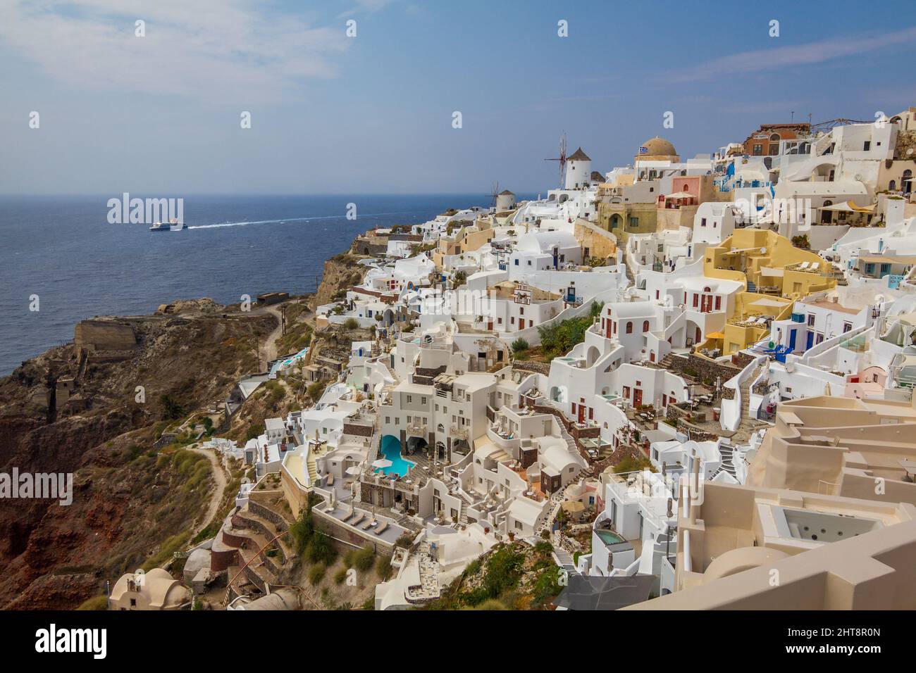 Aerial view of the city of Santorini in Greece under a blue sky Stock ...
