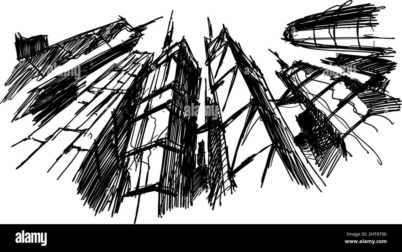 hand drawn architectural sketch of a modern abstract city architecture ...
