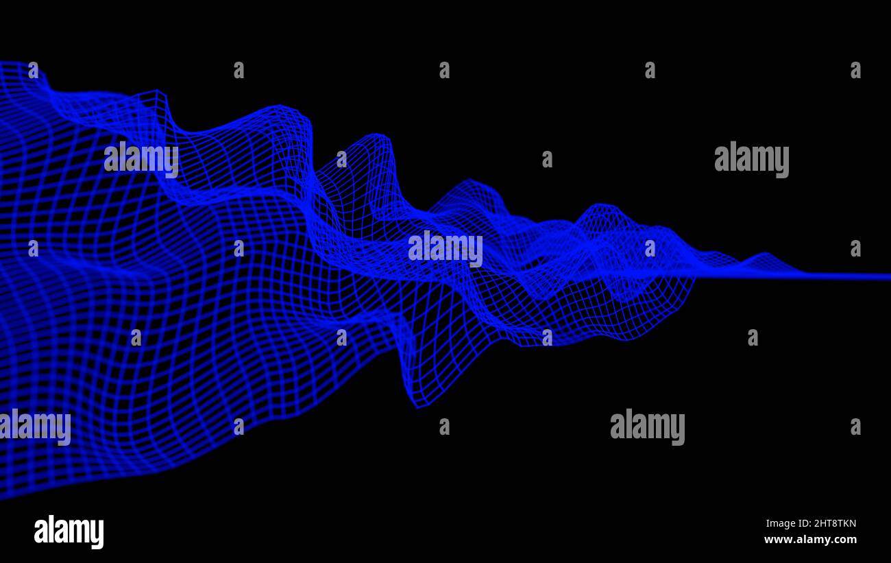 3d waves data abstract background. Digital blue grid network on an ...