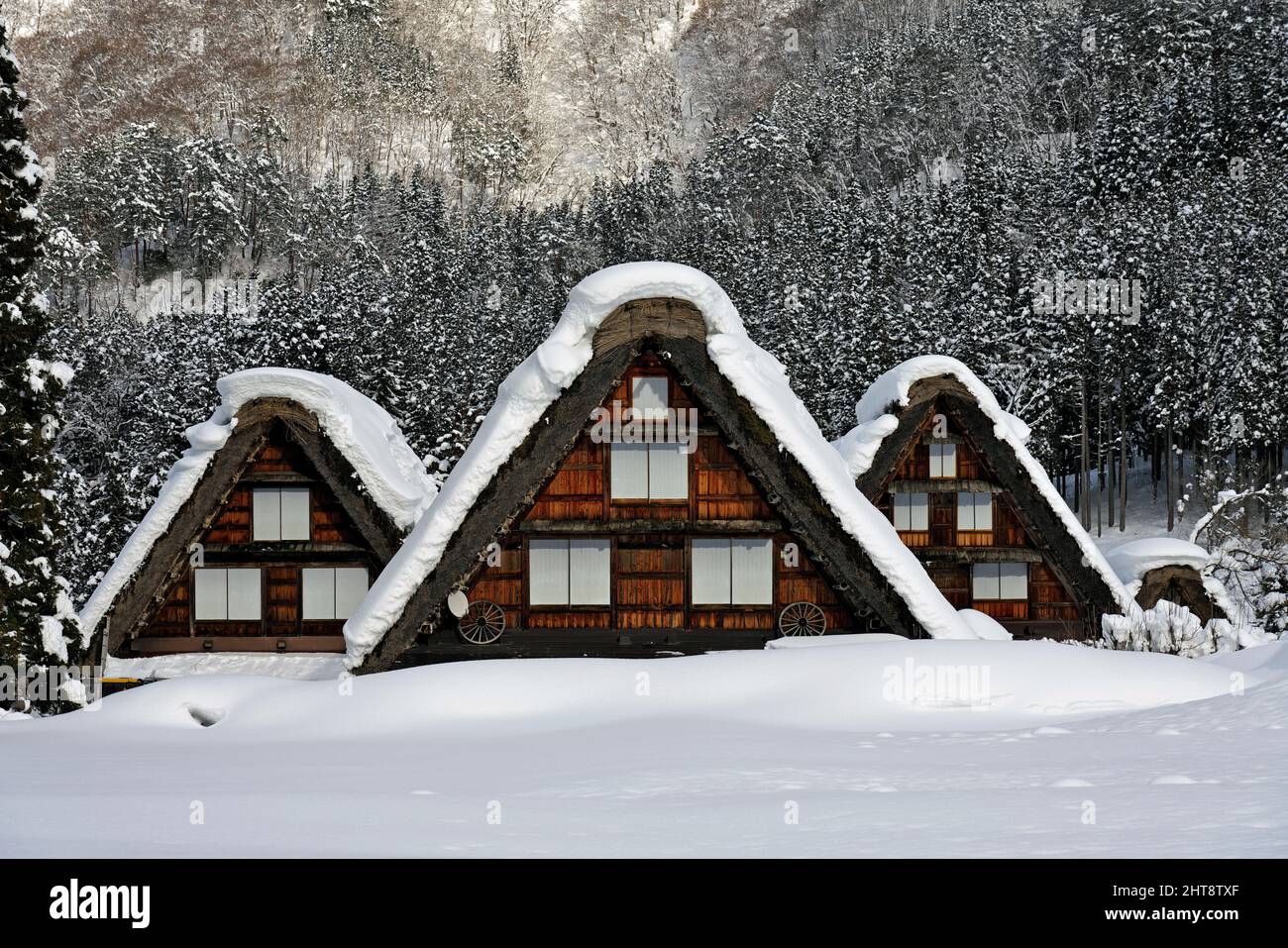 Shirakawago, Japan - February 24, 2022 : Three Beautiful Traditional ...