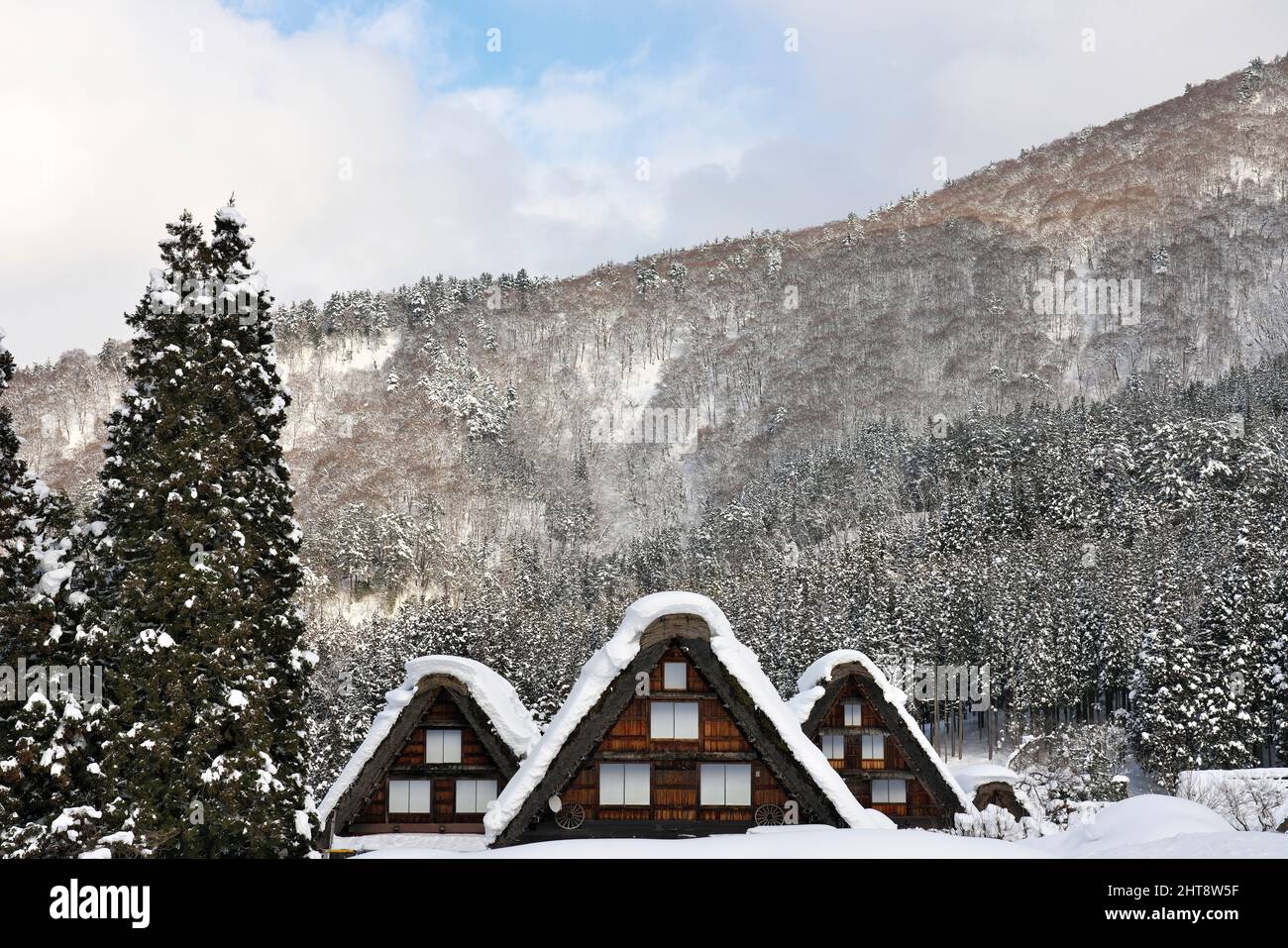 Shirakawago, Japan - February 24, 2022 : Three Beautiful Traditional ...