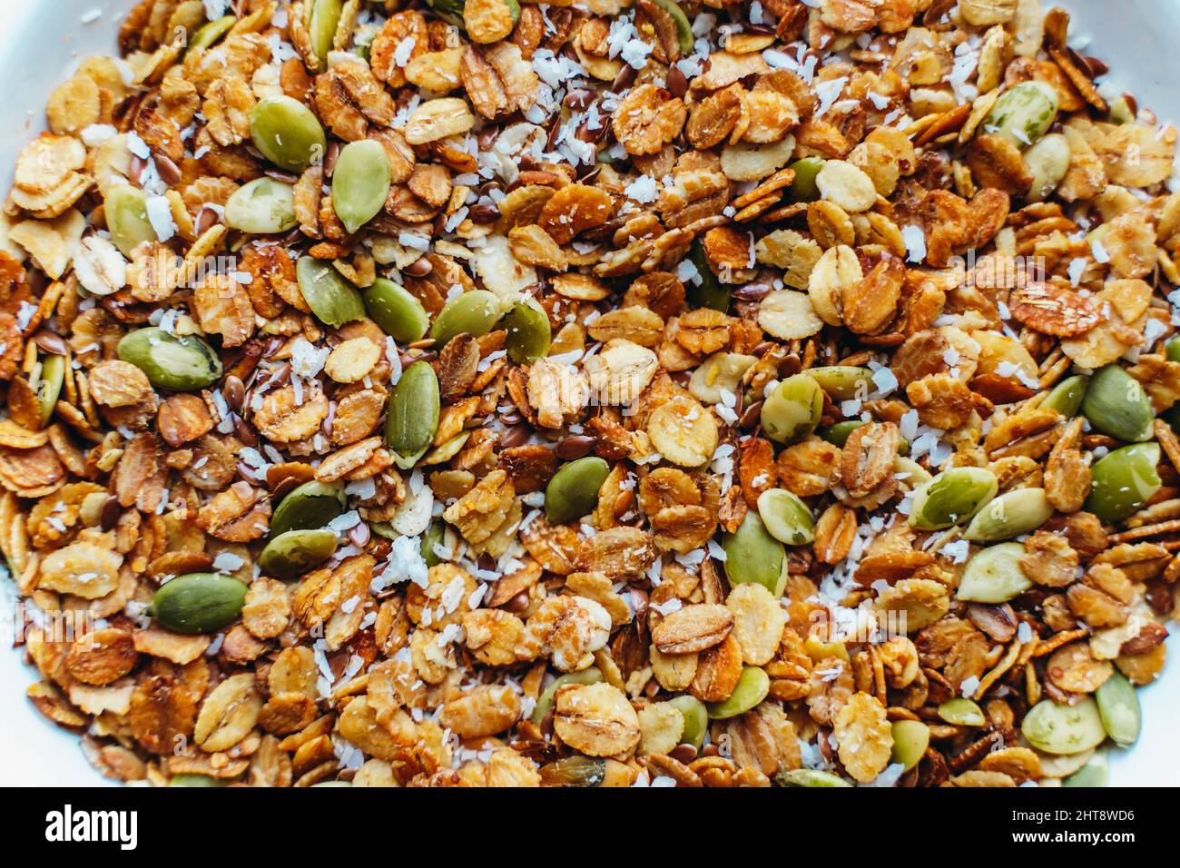 Granola bowl background. Oatmeal with nuts and seeds for breakfast ...