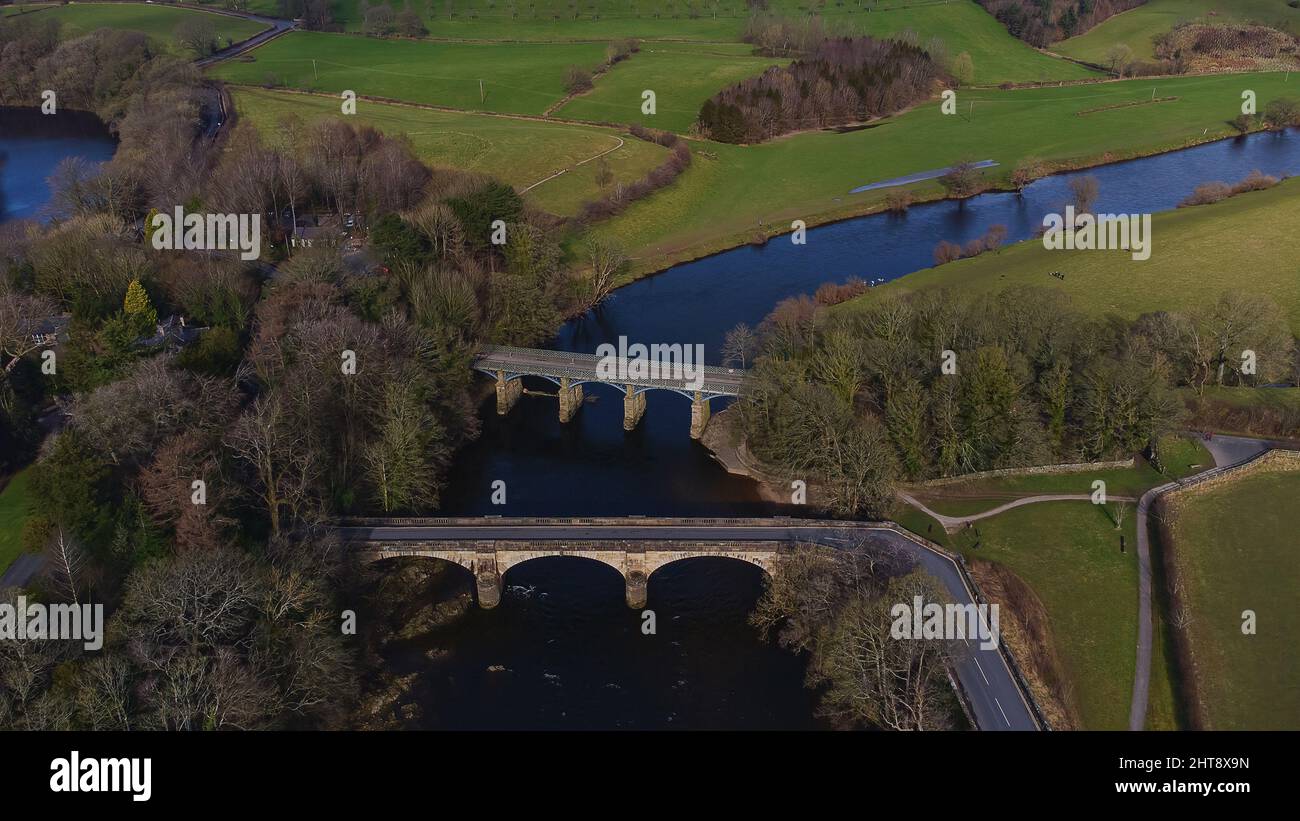 An aerial view of the bridges at Crook O Lune near Lancaster in ...
