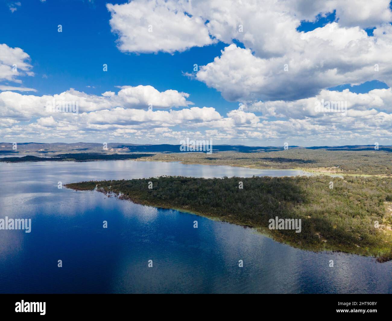 View at Copeton Dam Waters with the small lake and beautiful blue sky ...