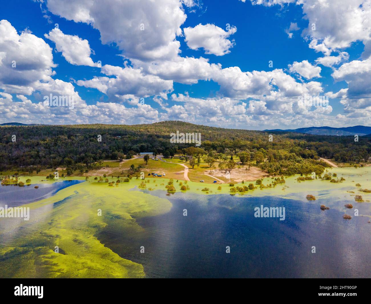 View at Copeton Dam Waters with the small lake and beautiful blue sky ...