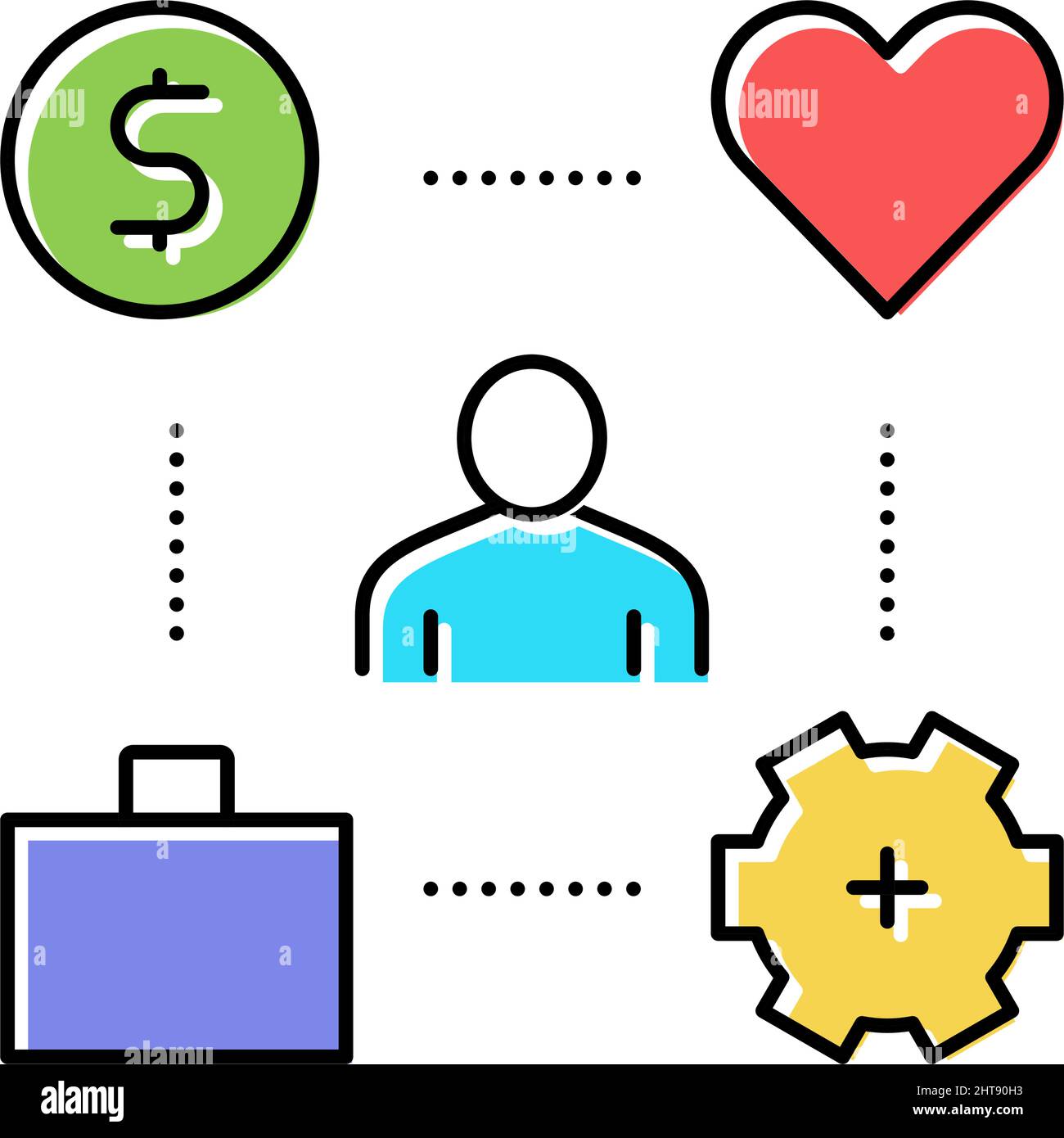 working process, love and pay for work color icon vector illustration ...