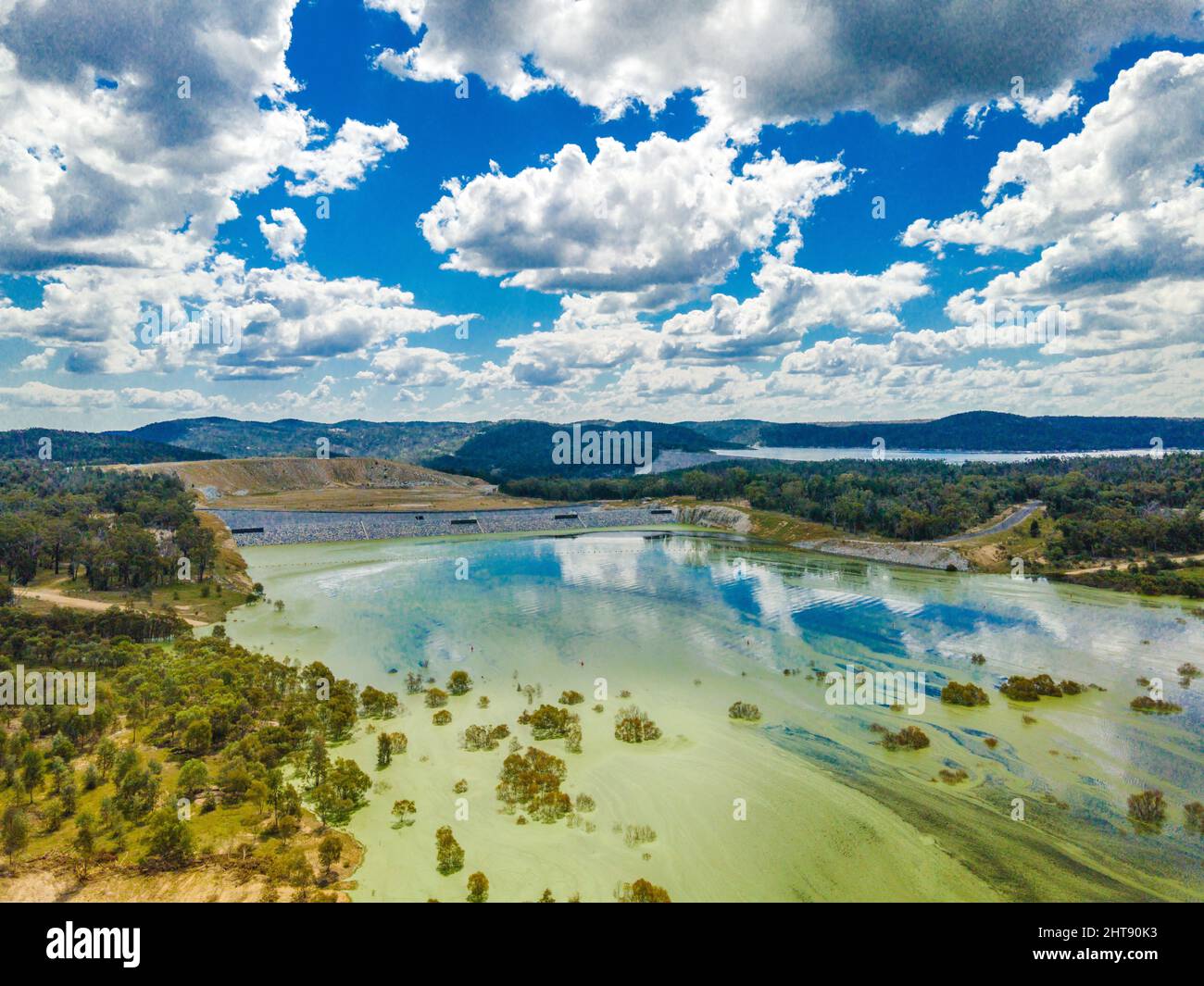 View at Copeton Dam Waters with the small lake and beautiful blue sky ...