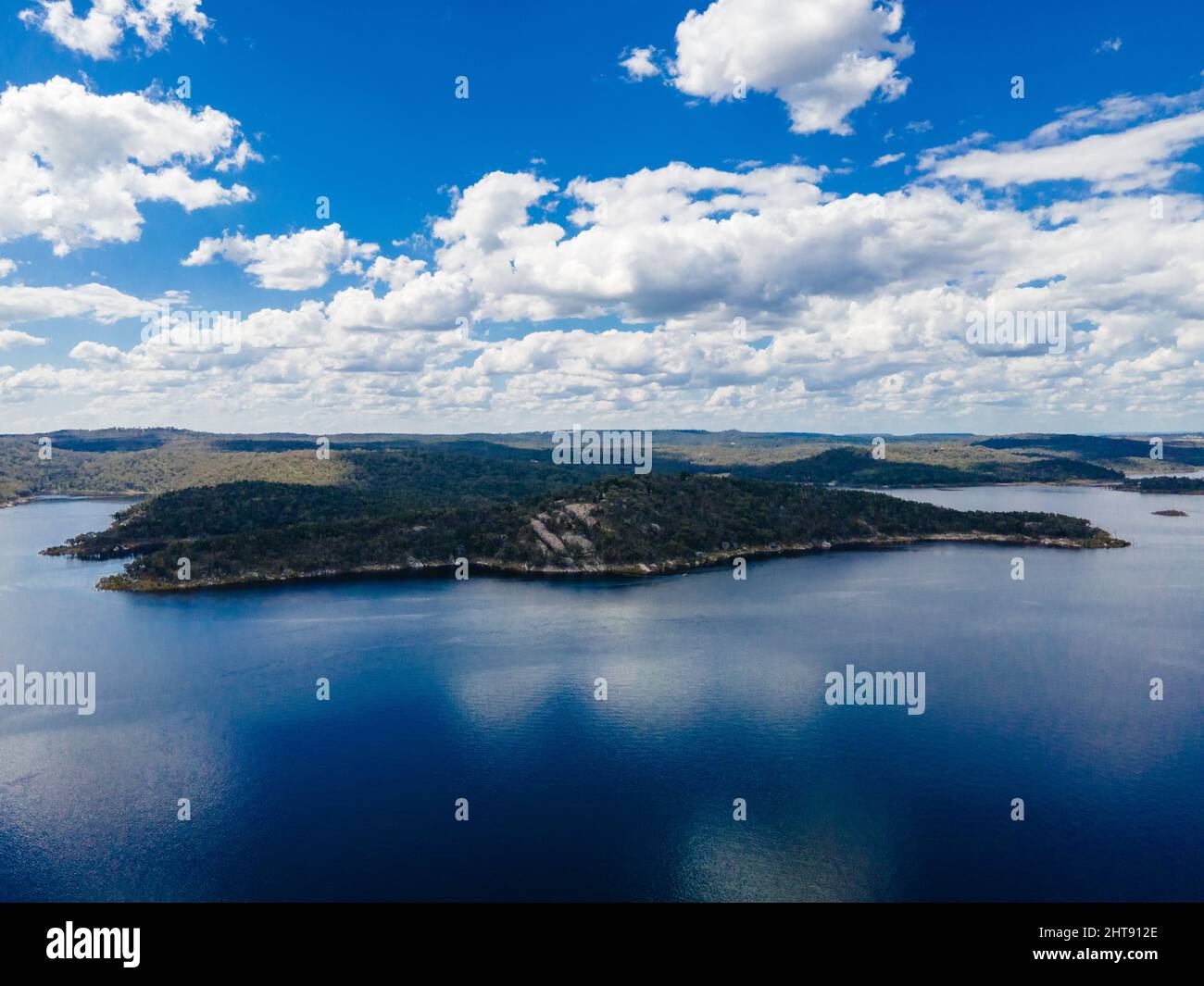 View at Copeton Dam Waters with the small lake and beautiful blue sky ...