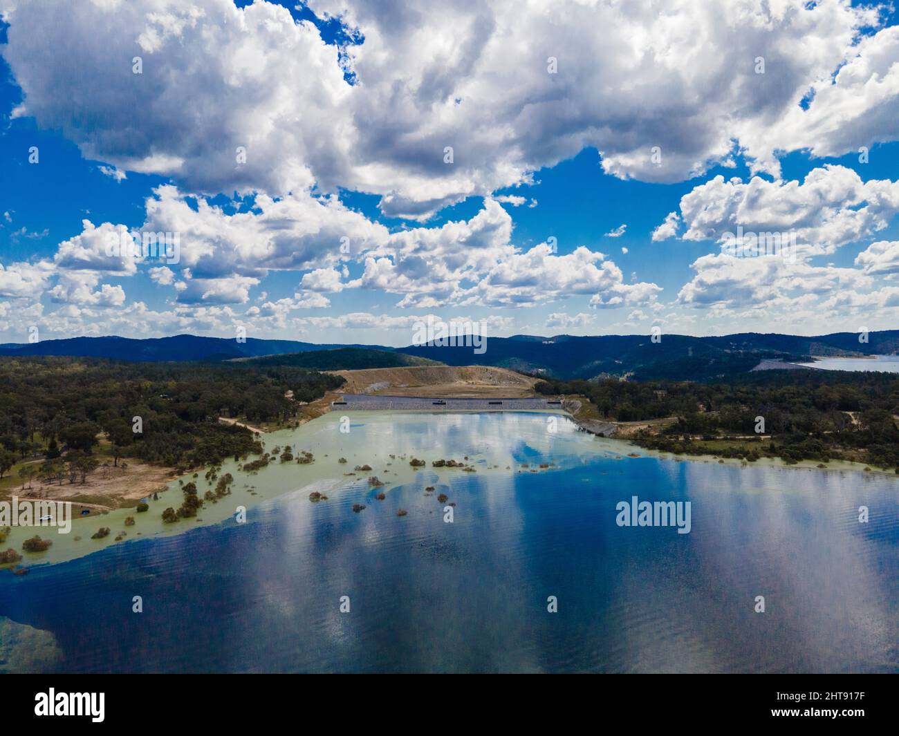 View at Copeton Dam Waters with the small lake and beautiful blue sky ...