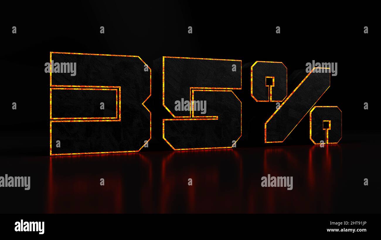 Digital outline of a orange 35 percent sign on a black background Stock ...
