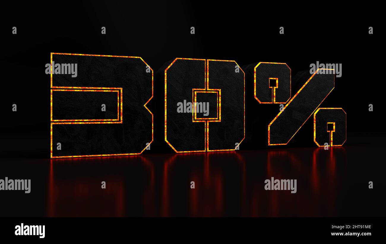 Digital outline of a orange 30 percent sign on a black background Stock ...