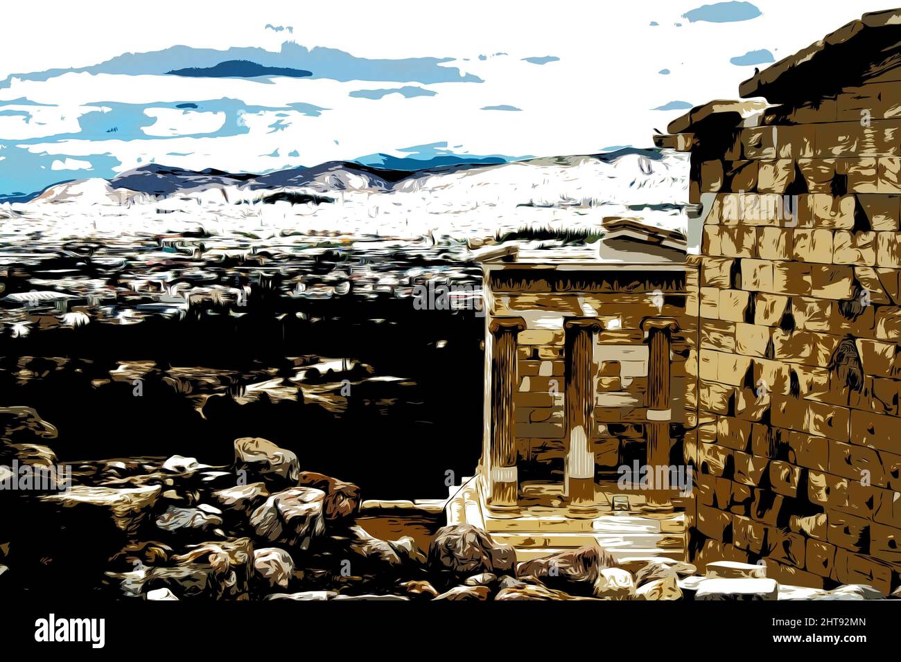 illustrations view of the city and the sea from the Acropolis. Greece ...