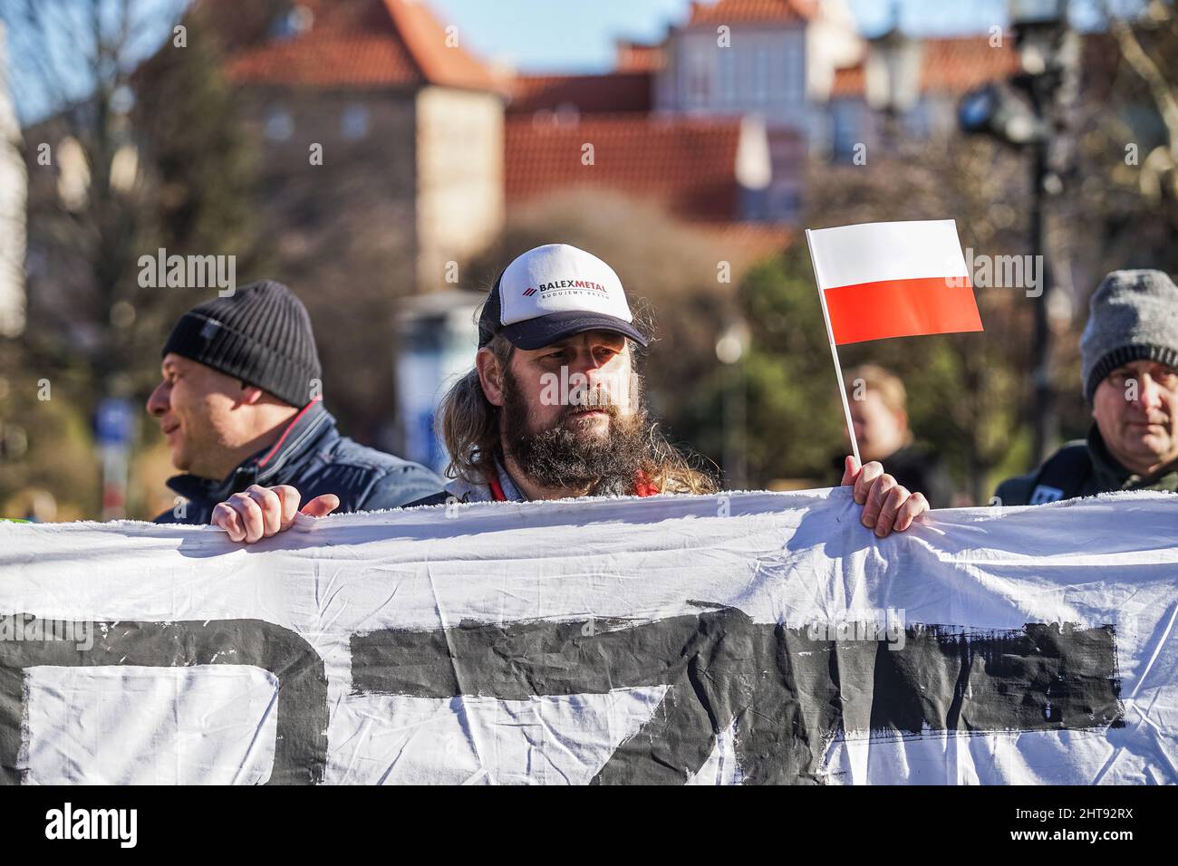 Gdansk, Poland. 27th Feb, 2022. People with Polish flags and ...
