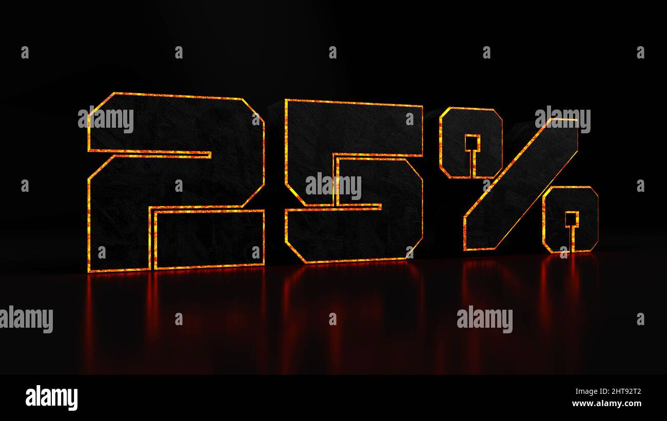 Digital outline of a orange 25 percent sign on a black background Stock ...