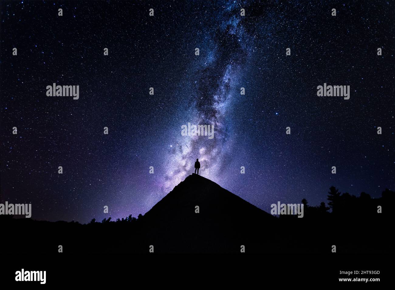 Beautiful view of Night sky with stars and a human silhouette Stock ...