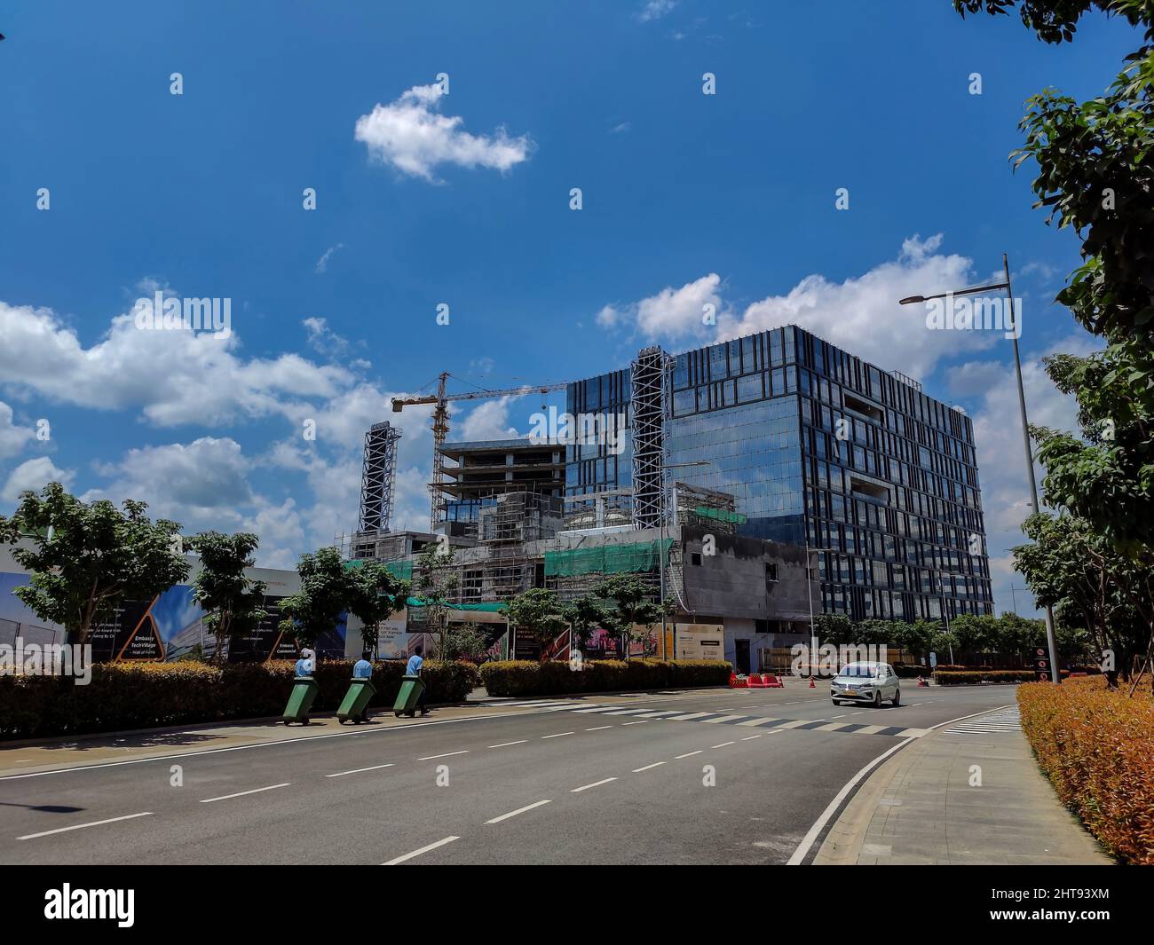 Modern tall glass building in the posh embassy tech village area ...