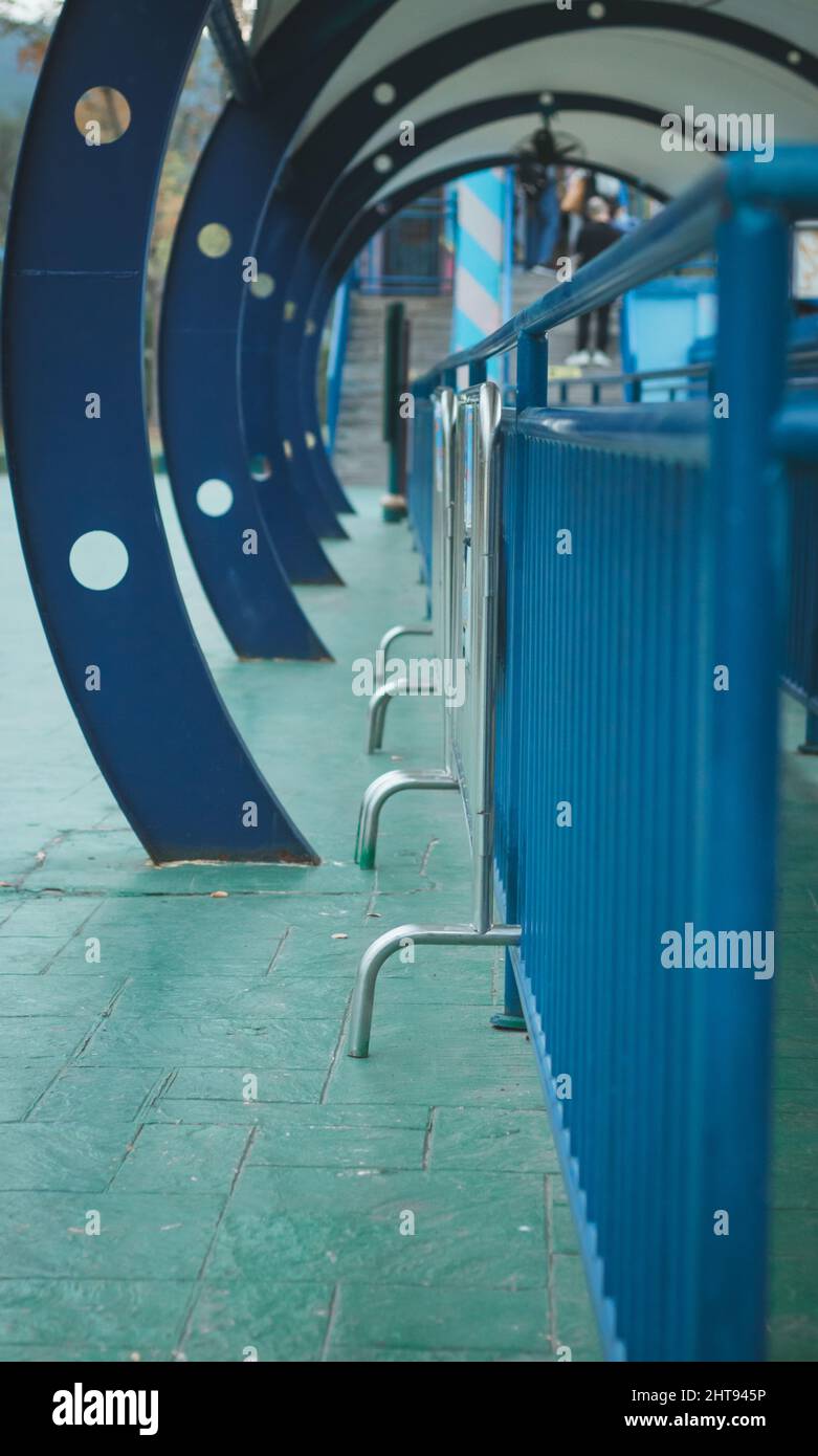 Vertical closeup of the blue metal railing Stock Photo - Alamy