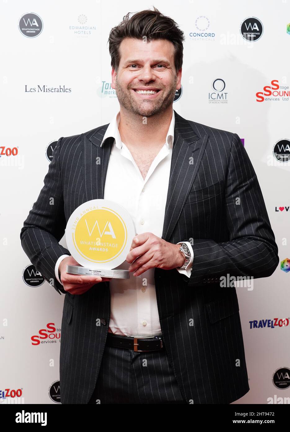 Gareth Owen with the award for Best Sound Design, for Back to the Future the Musical, during the ...