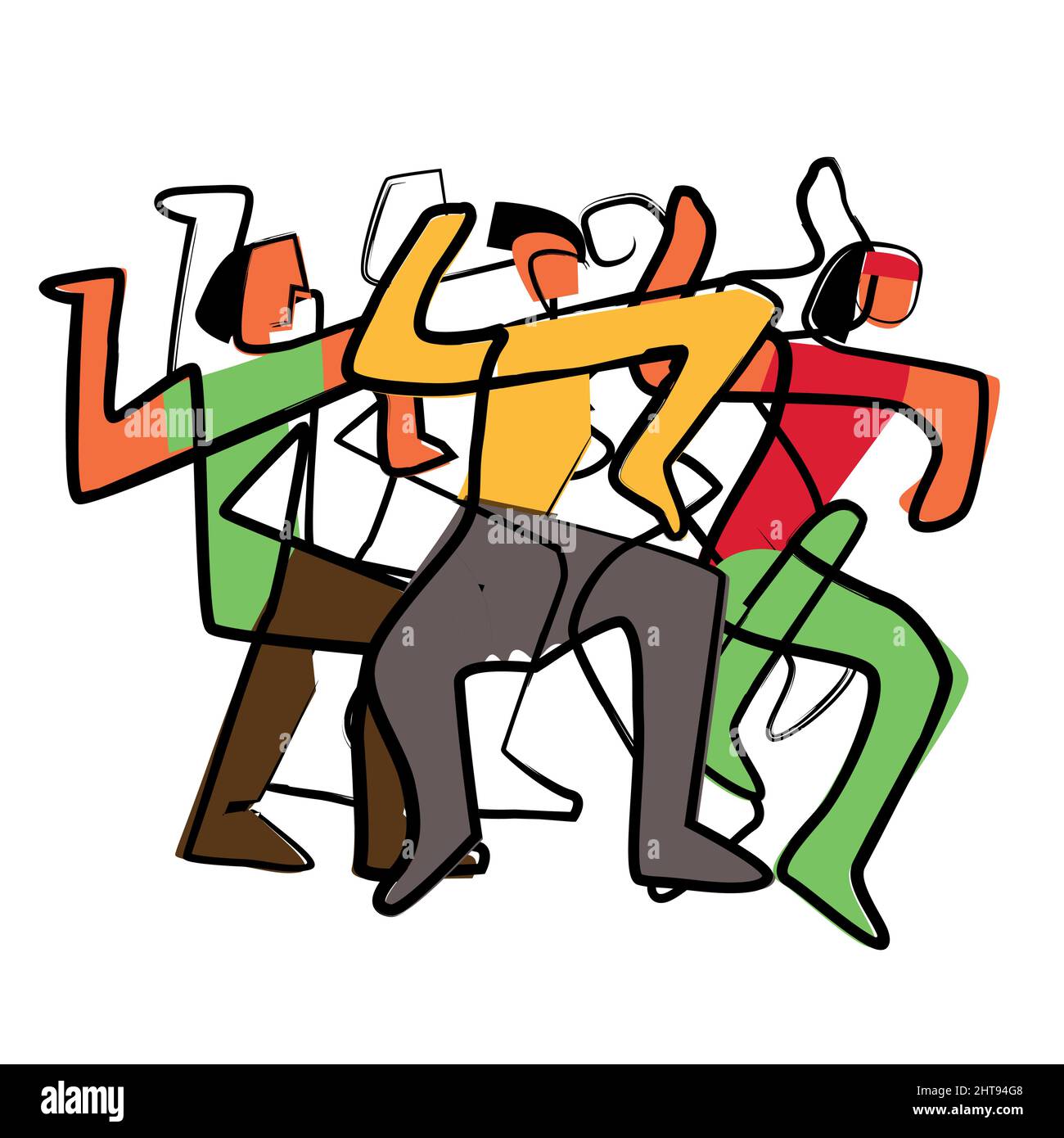 Disco dancers, dance party, line art. Abstract expressive Illustration ...