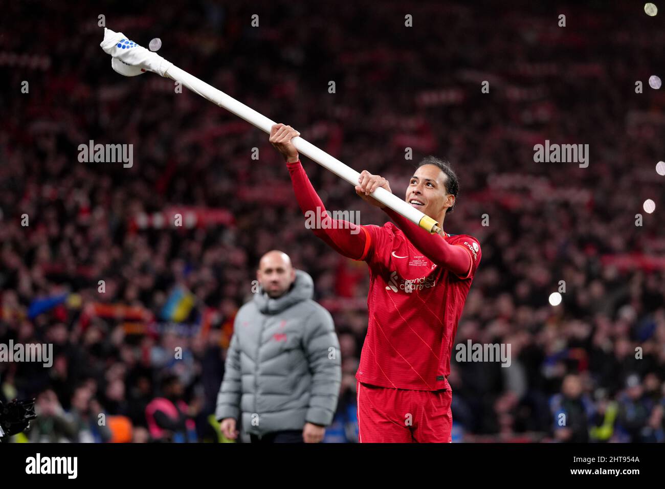 Liverpool's Virgil van Dijk celebrates after the Carabao Cup final at ...