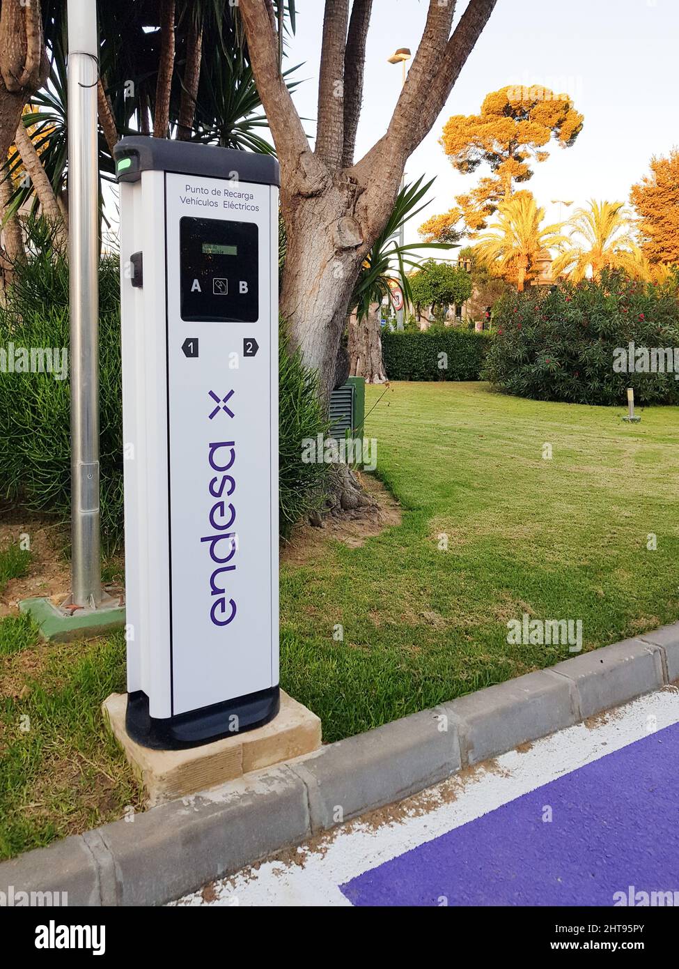 Jerez de la Frontera, Andalusia, Spain. 7 July 2021. Charging point for ...