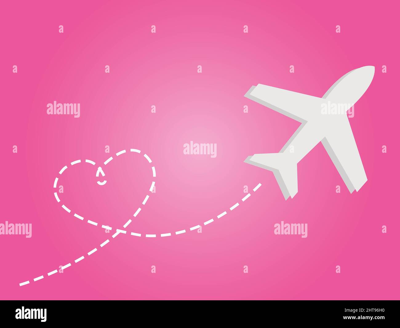 Illustration of an airplane leaving a heart shape trace on pink ...