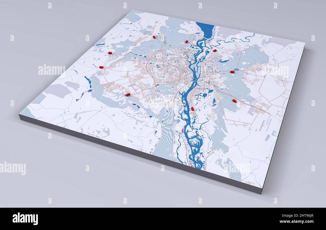 Map of the capital of Ukraine, Kiev. Buildings and city center. Aerial ...