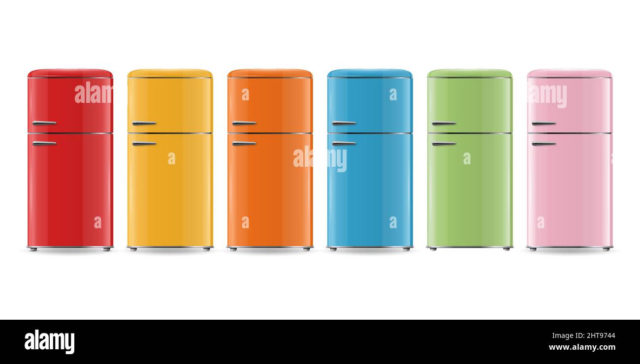 Vector 3d Realistic Red, Yellow, Orange, Blue, Green, Pink Fridge Icon ...