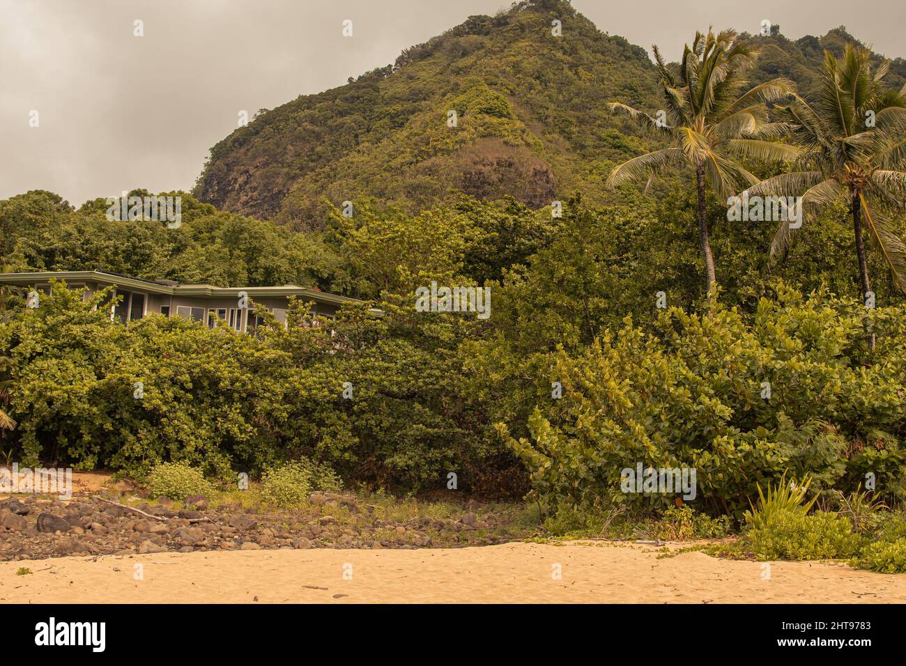 Panoramic landscape from a beach in Kauai, Hawai Stock Photo - Alamy