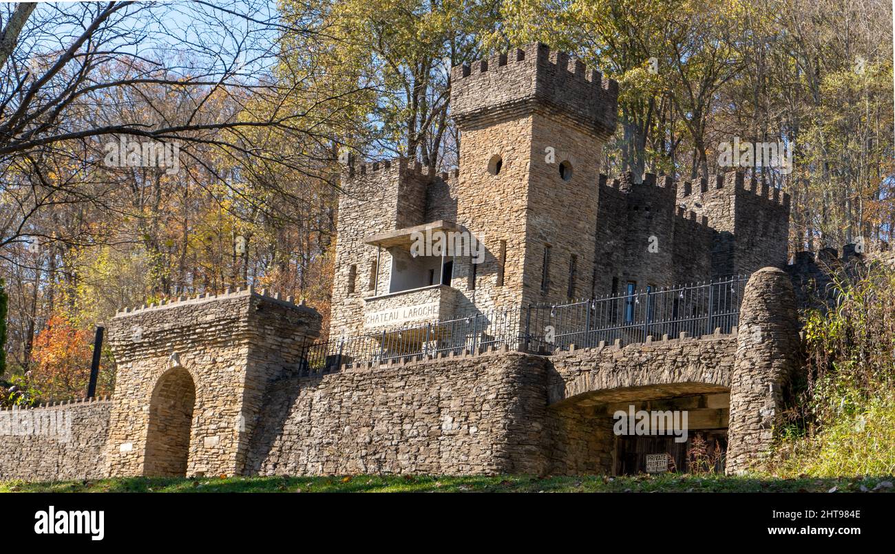 Facade of medieval castle surrounded with trees Stock Photo - Alamy