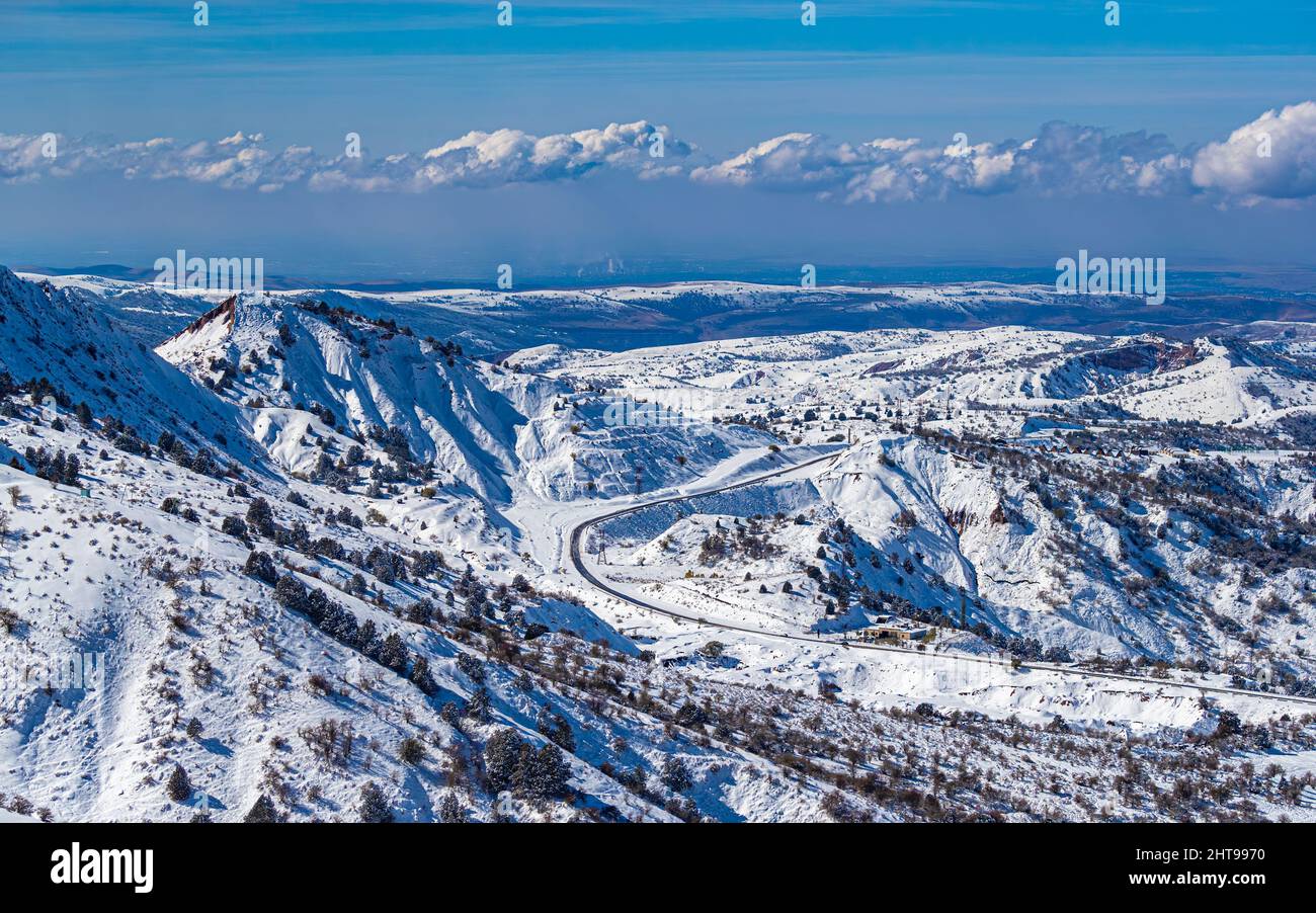 Snowy countryside aerial view houses hi-res stock photography and ...