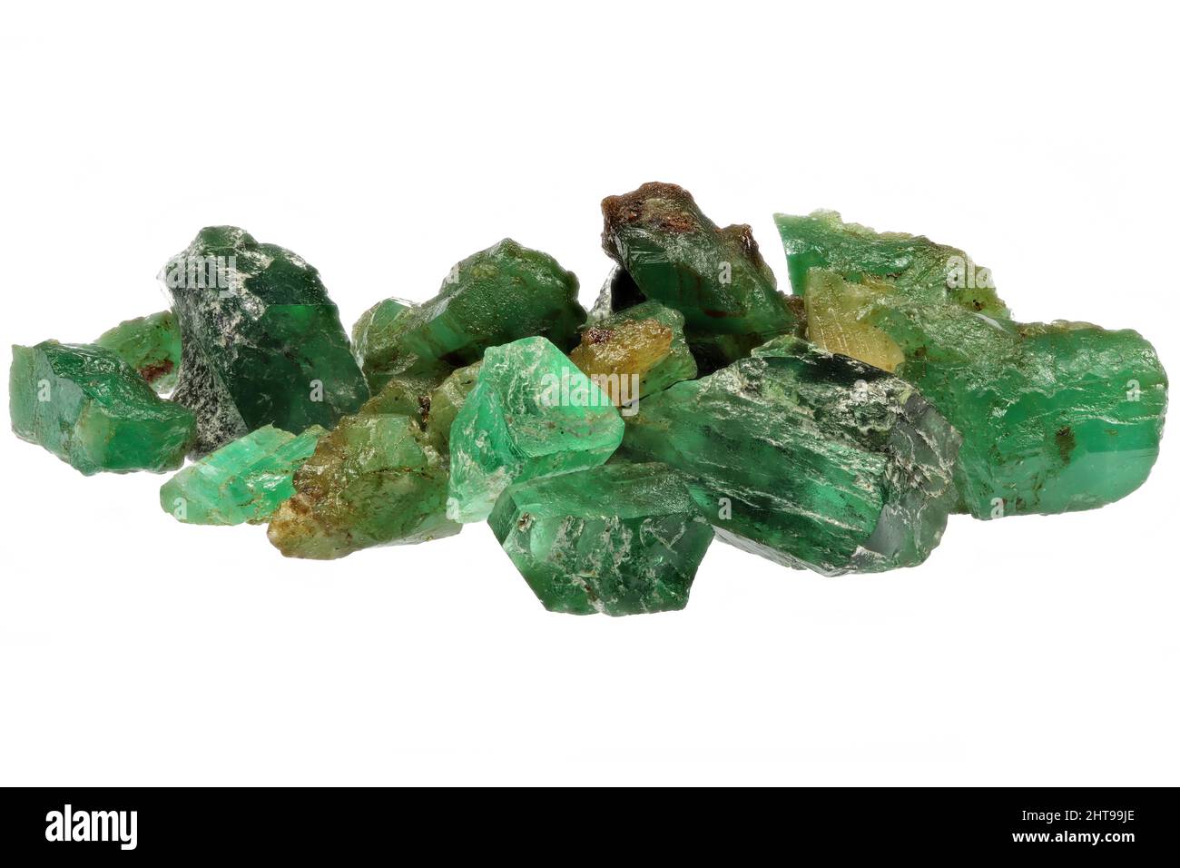 group of natural emerald crystals isolated on white background Stock ...